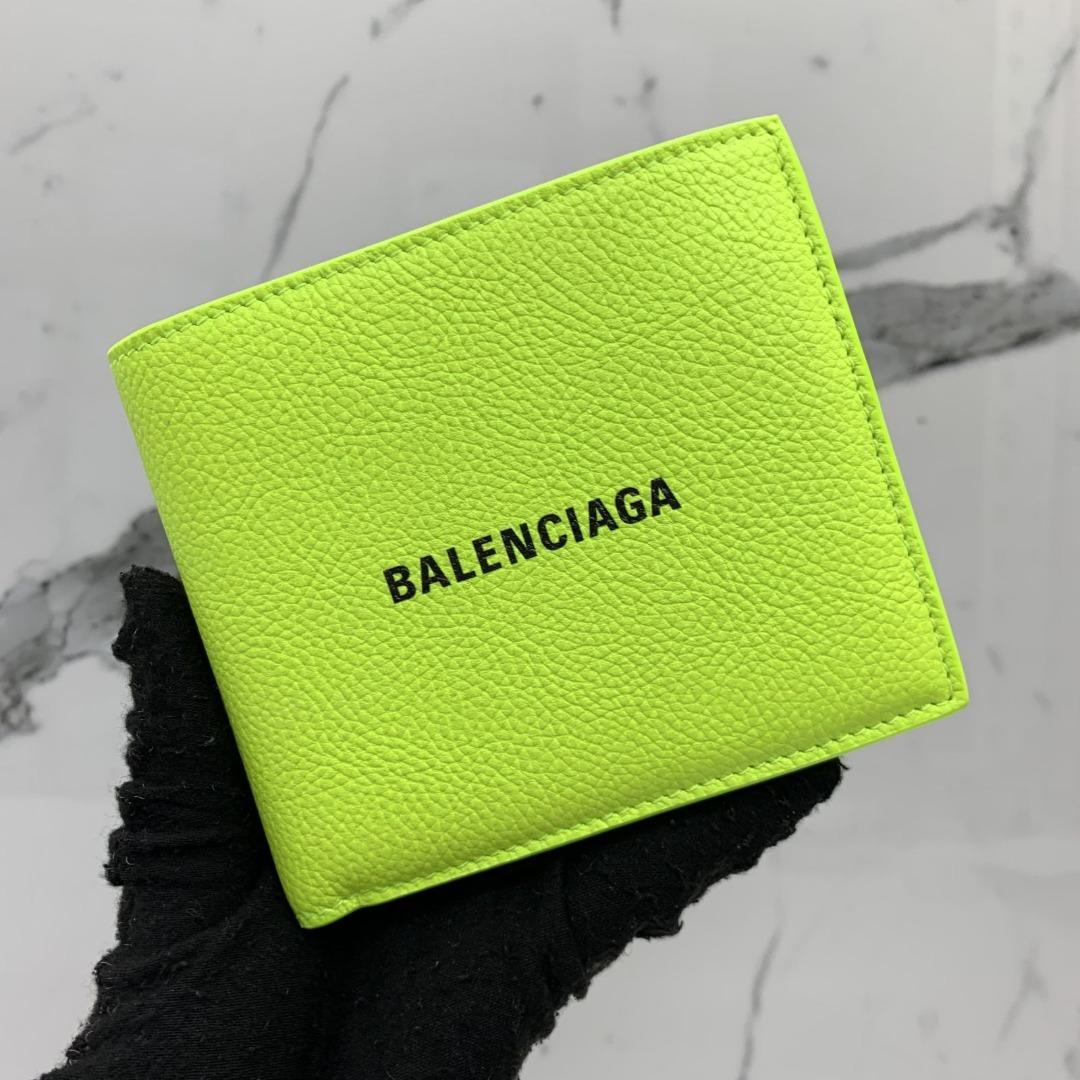 BALENCIAGA 594549 NEON GREEN LEATHER SQUARE BIFOLD WALLET 227021946 ...