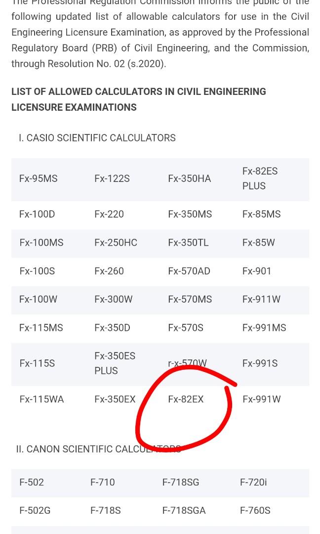 CASIO fx-82EX CALCULATOR APPROVED BY PRC FOR LICENSURE EXAM USE ...