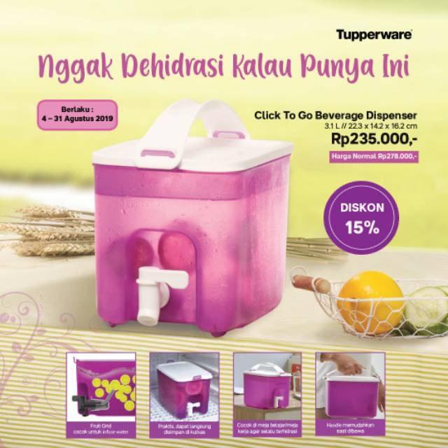 DISPENSER Kecil 3,1L click to go beverage dispenser tupperware, Kitchen ...
