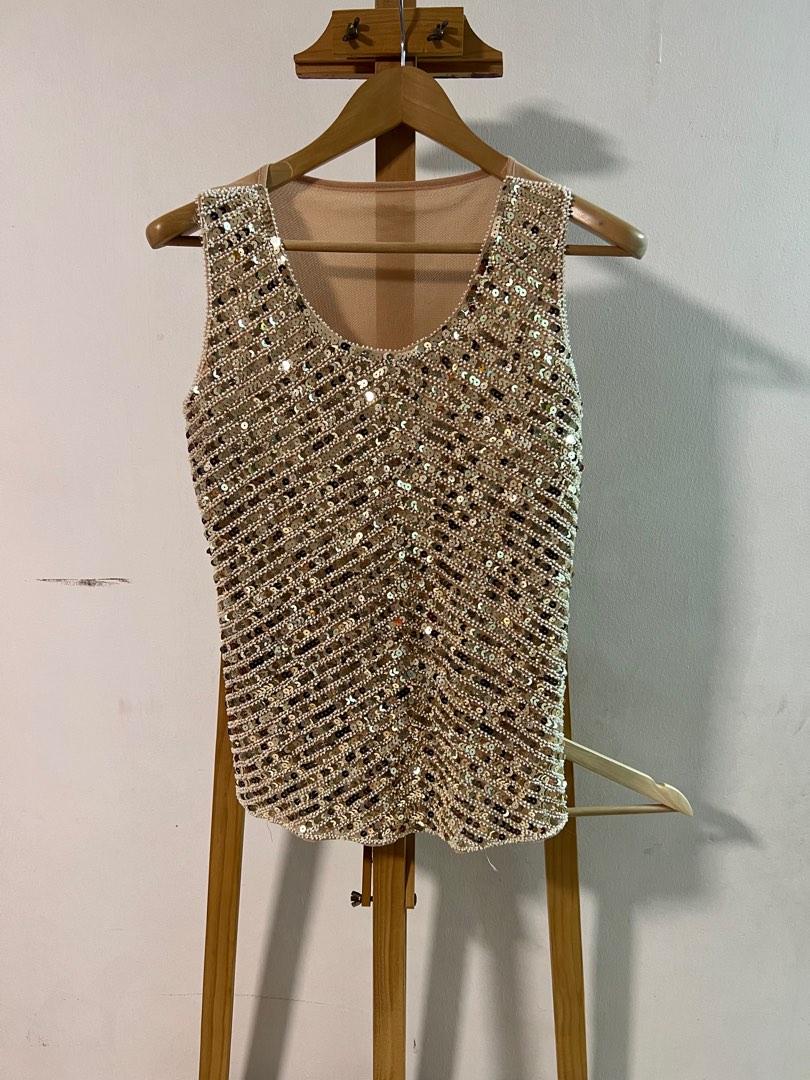 Gold sequin top, Women's Fashion, Tops, Blouses on Carousell