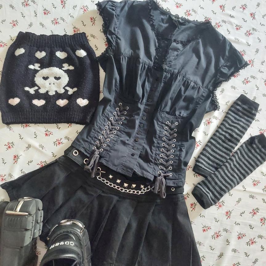 Gothic Grunge Set veramoda top royale bones skirt, Women's Fashion ...