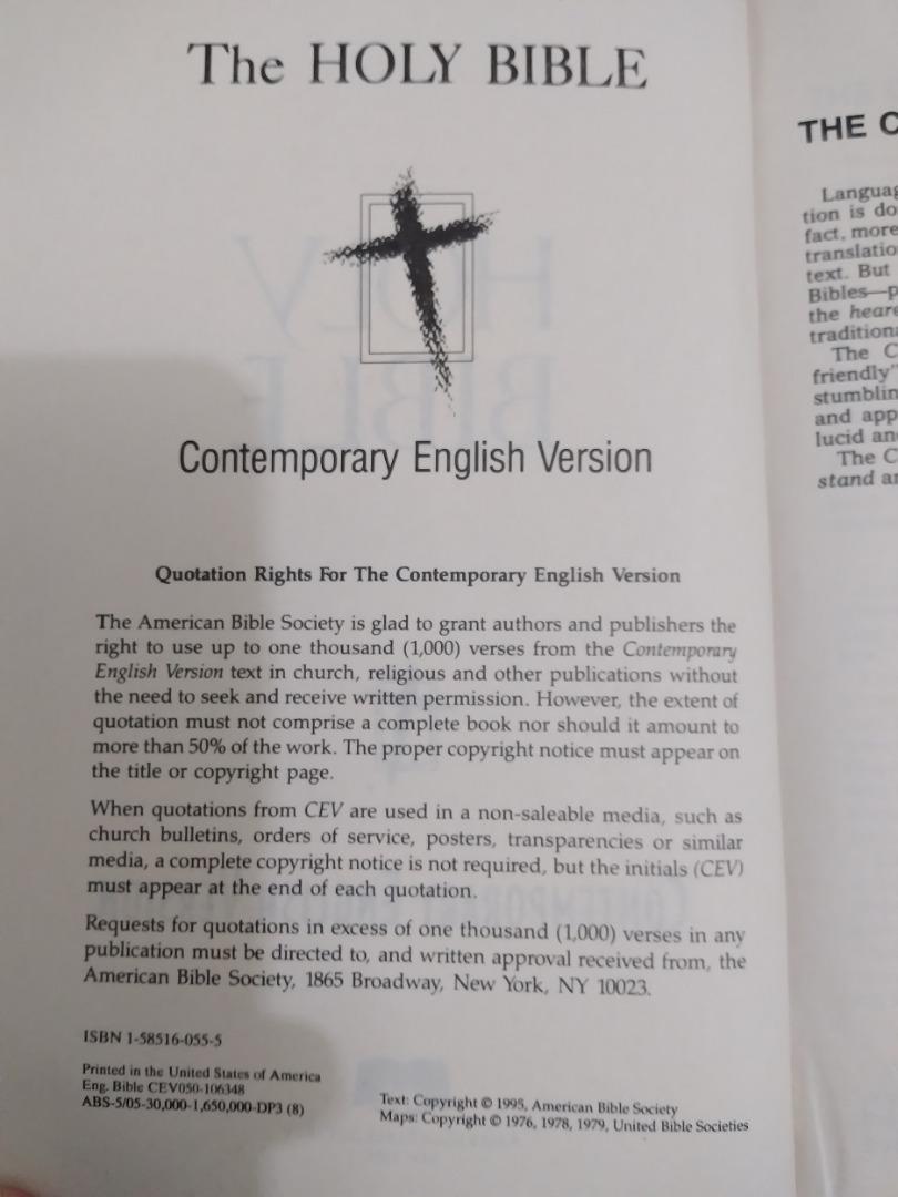 Holy Bible: Contemporary English Version 1995, Hobbies & Toys, Books ...