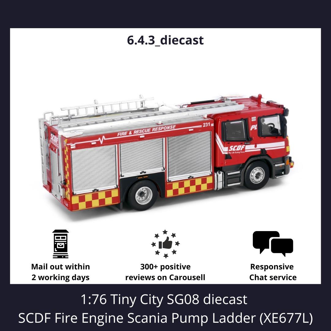 [SOLD] 1:76 Tiny City SG08 diecast SCDF Fire Engine Scania Pump Ladder ...