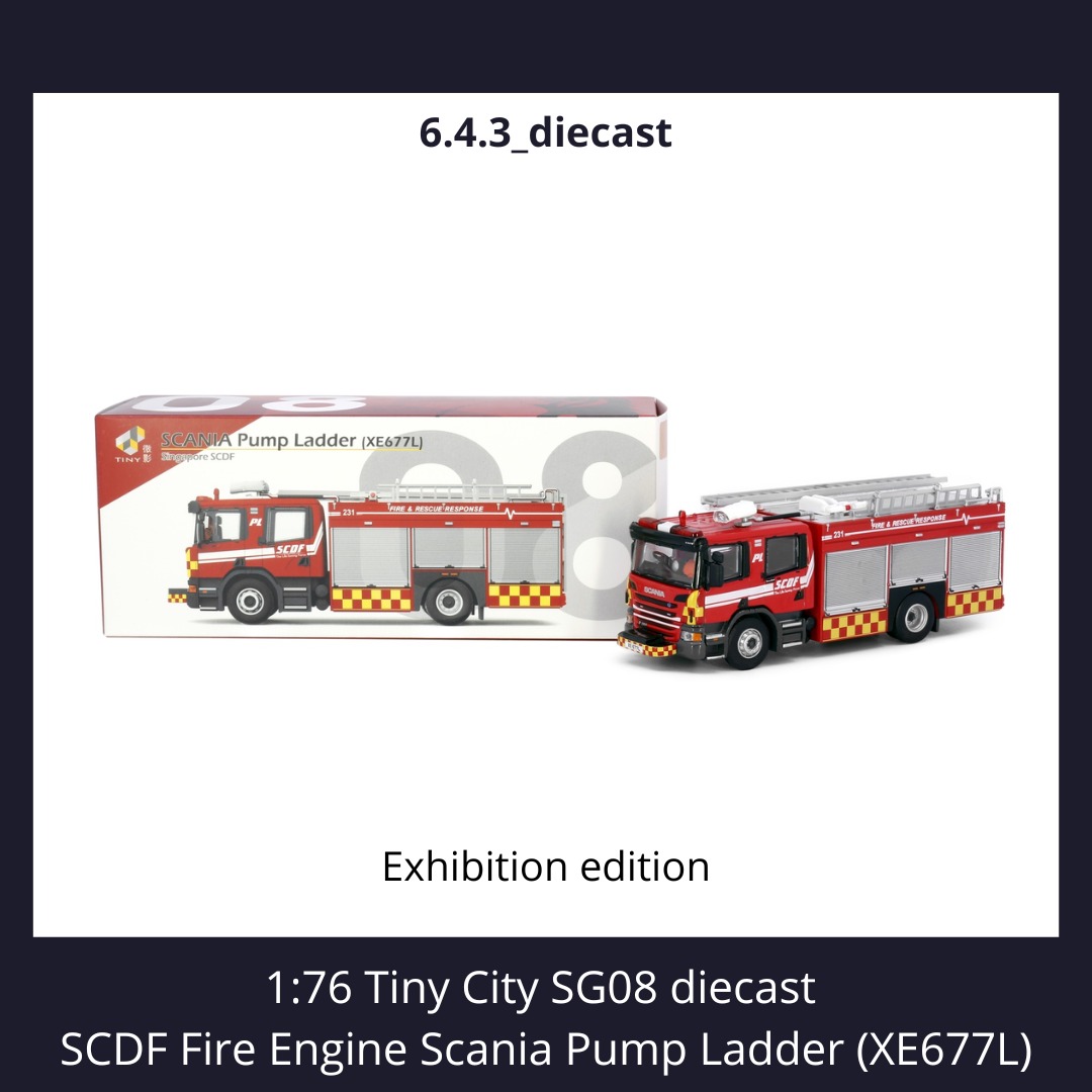 [SOLD] 1:76 Tiny City SG08 diecast SCDF Fire Engine Scania Pump Ladder ...
