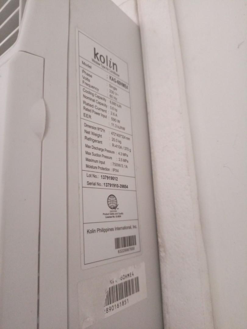 Kolin window type airconditioner -good as new, TV & Home Appliances ...