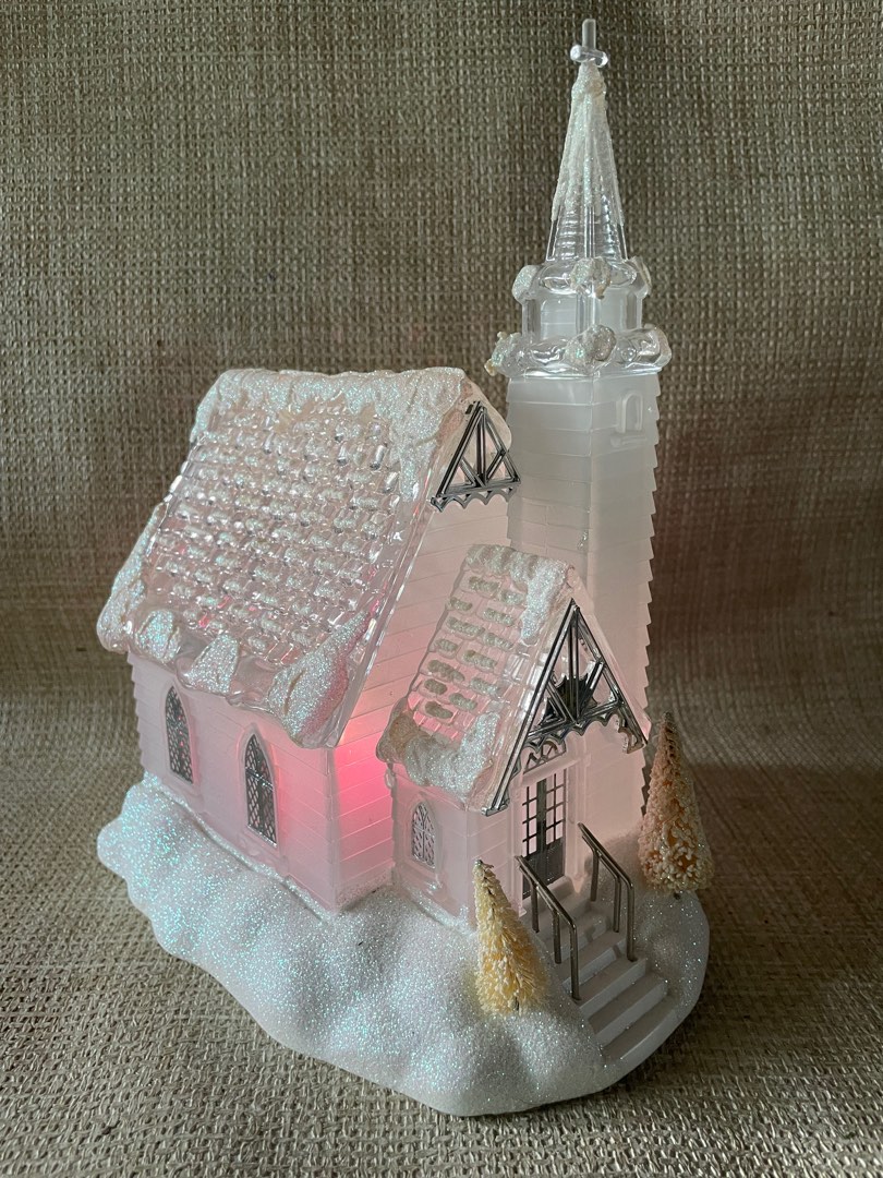 Lighted LED Swirling Glitter Snowy Christmas Village Church Decorative ...