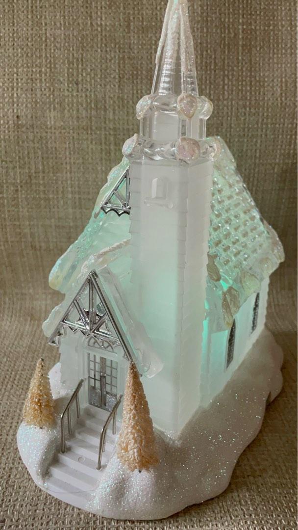 Lighted LED Swirling Glitter Snowy Christmas Village Church Decorative ...