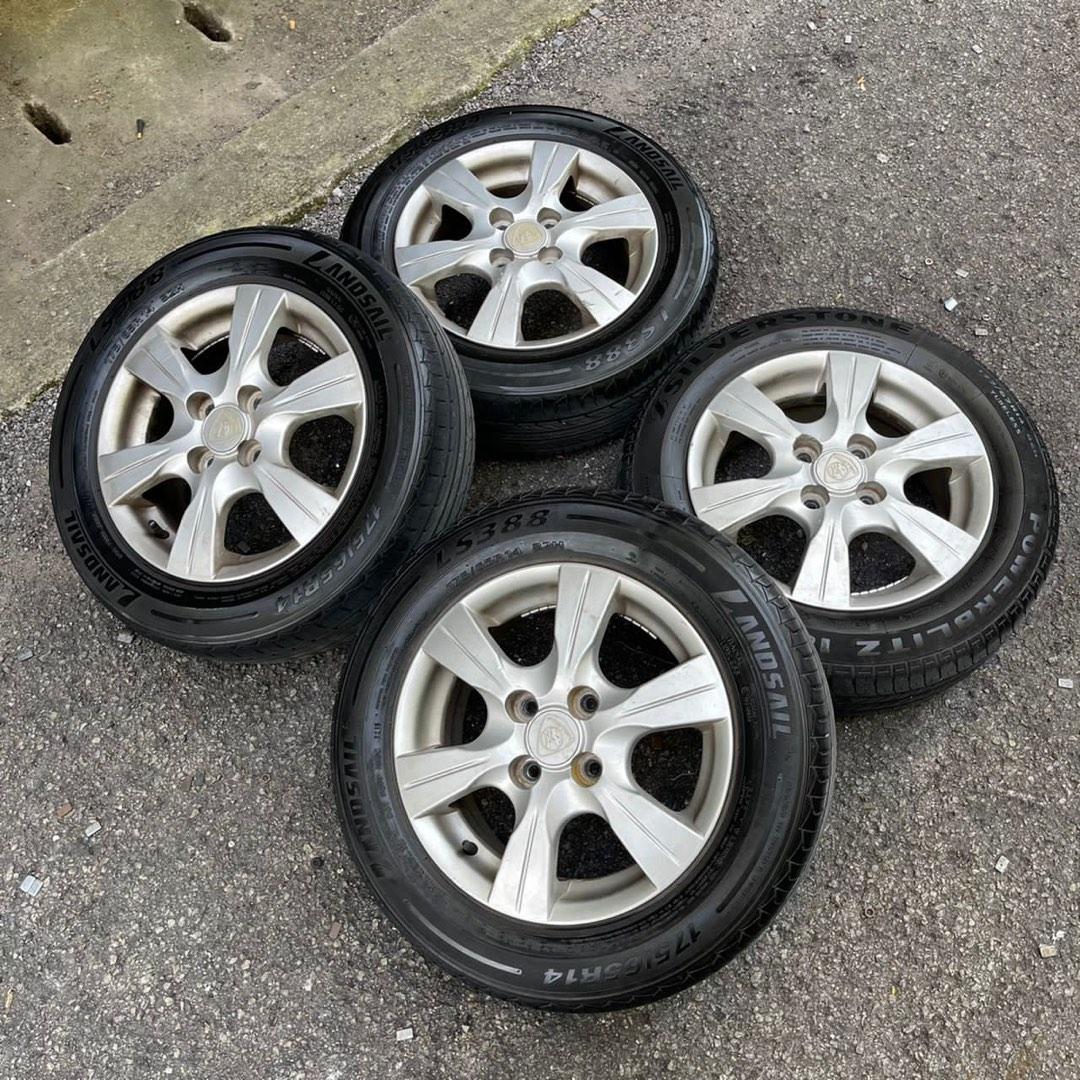 Original 14 inch sport rim Saga flx tyre 70%, Auto Accessories on Carousell