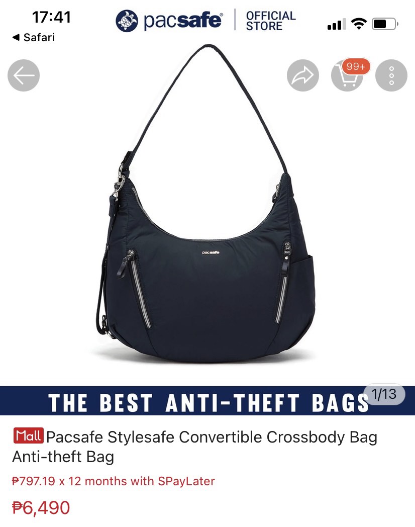 Pacsafe Anti-Theft Stylesafe Convertible Cross-body & Shoulder Bag, Women's Fashion, Bags ...