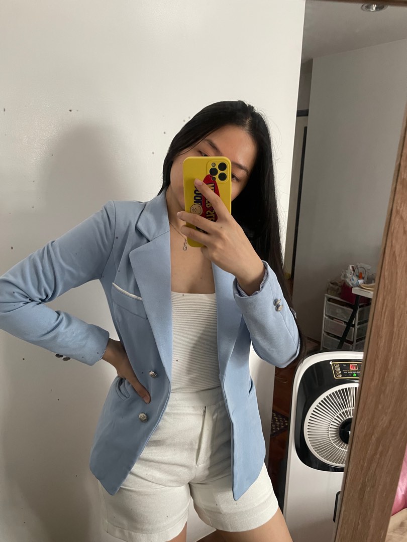Pastel Blue Blazer, Women's Fashion, Coats, Jackets and Outerwear on ...