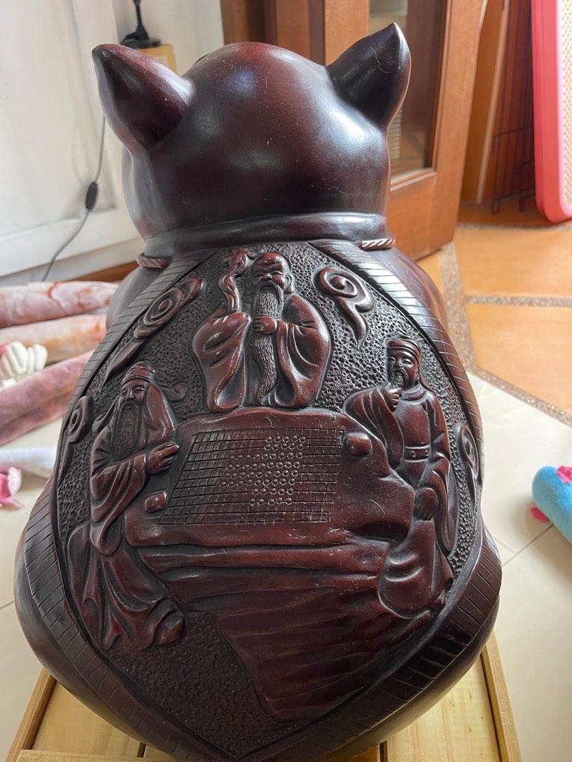 Purple clay Fortune Pig with Fu Lu Shou design, Furniture & Home Living ...