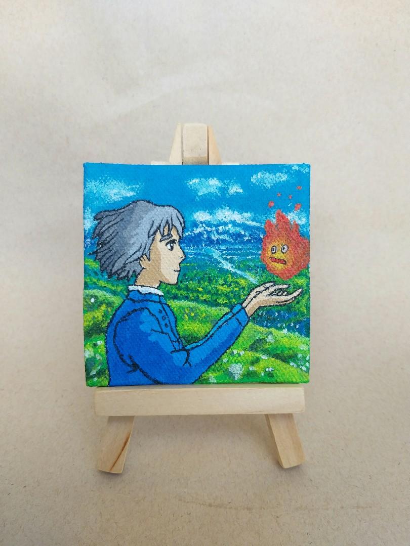 Sophie and Calcifer Mini Painting on Canvas, Hobbies & Toys, Stationary ...