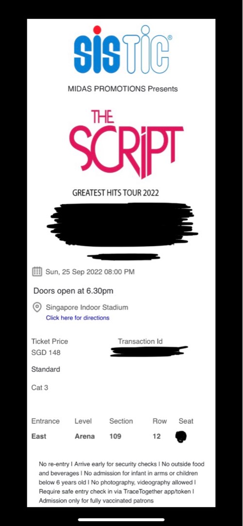 THE SCRIPT CONCERT TICKET 25 SEP CAT 3, Tickets & Vouchers, Event ...