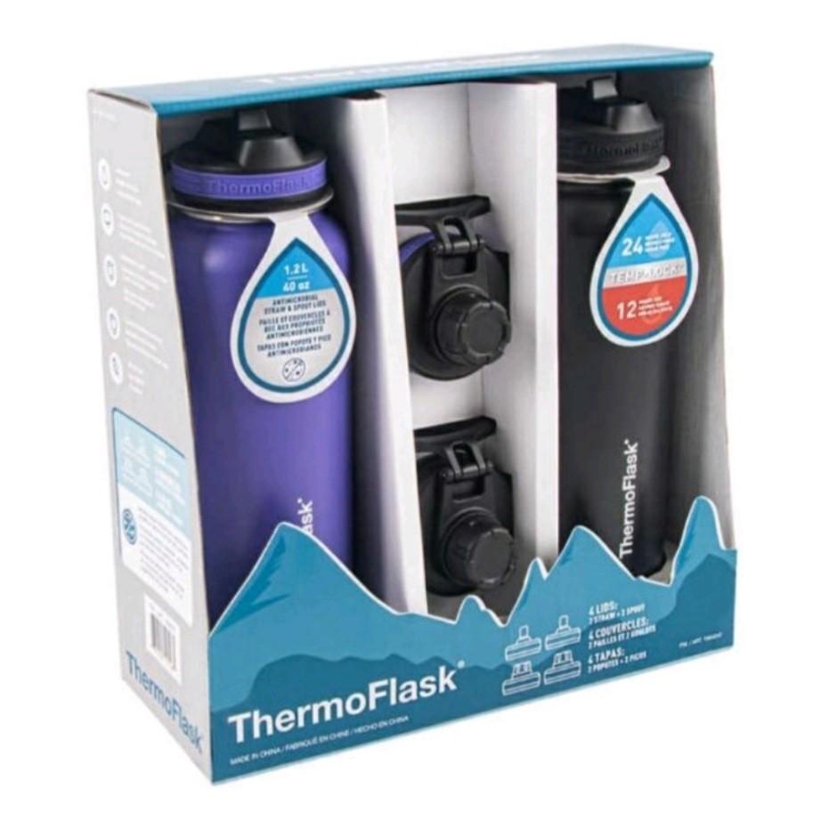 ThermoFlask 1.2L 40oz. Anti Microbial Straw & Spout Lids set of 2 Black ...
