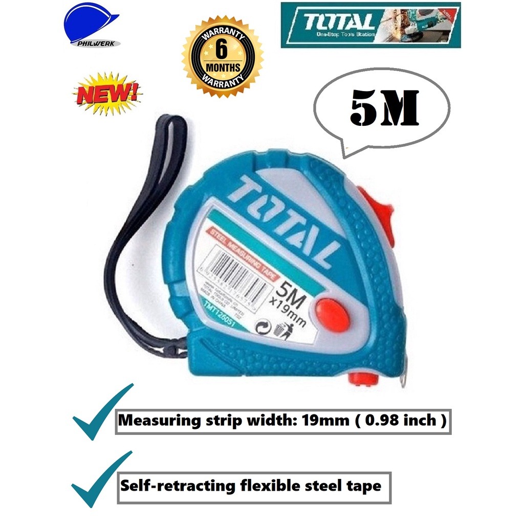 TOTAL Steel Measuring Tape 5m x 19mm (TMT126051), Commercial ...
