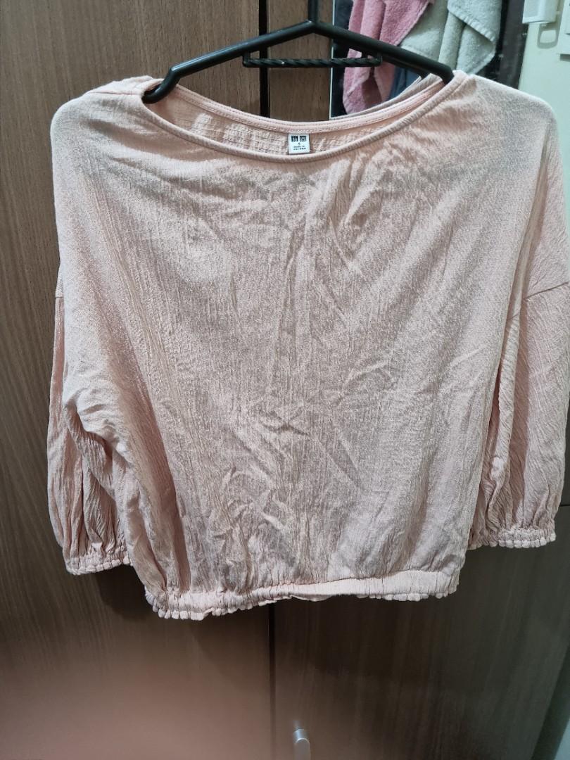 Uniqlo pink salmon blouse, Women's Fashion, Tops, Blouses on Carousell