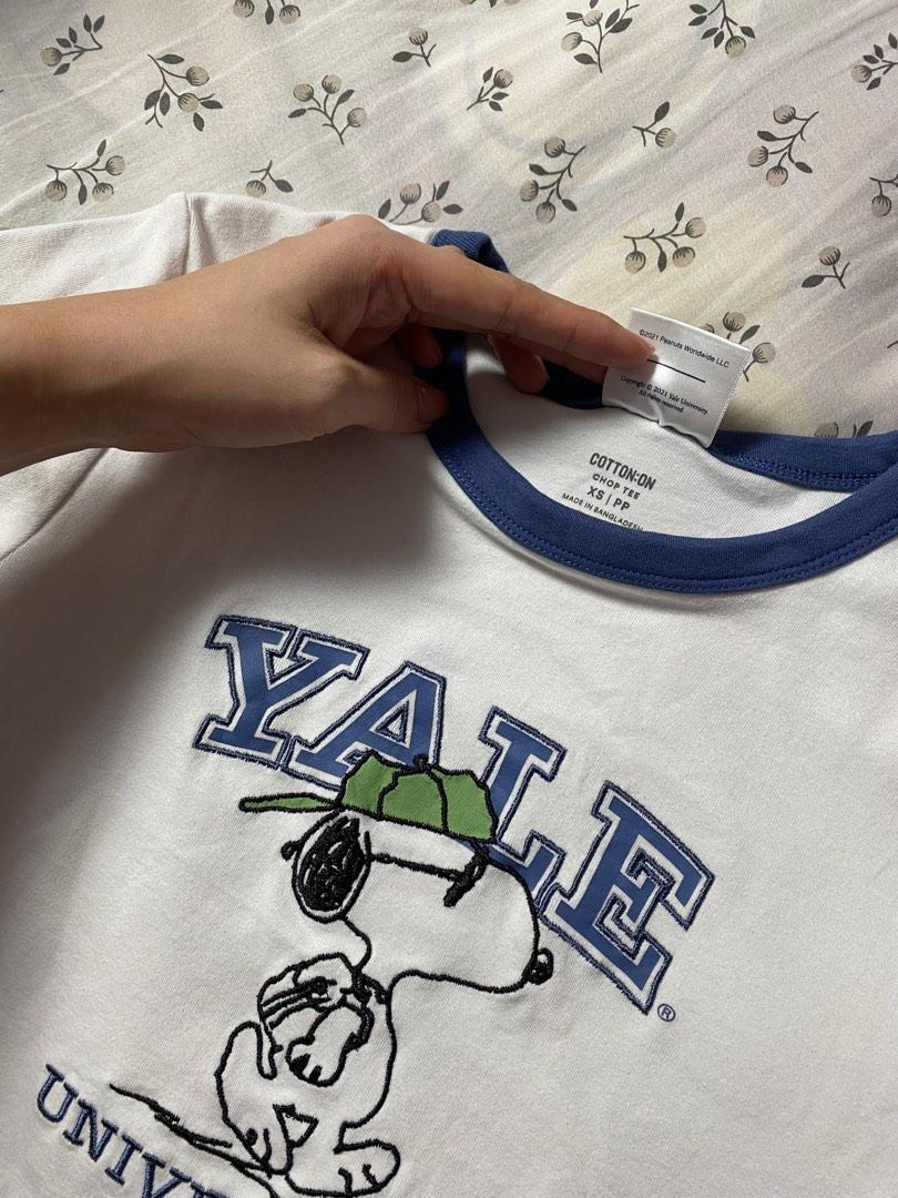 yale snoopy embroidered ringer crop top, Women's Fashion, Tops, Shirts ...