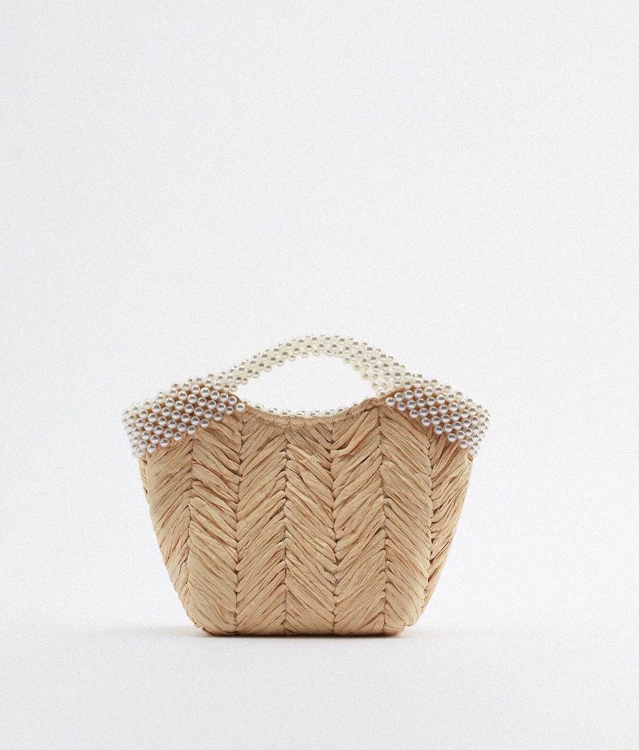 Zara raffia pearl bag, Women's Fashion, Bags & Wallets, Clutches on ...