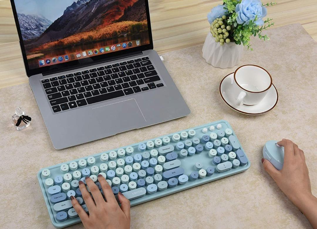 [1142] Ubotie Colorful Computer Wireless Keyboard Mouse Combos Typewriter Flexible Keys Office