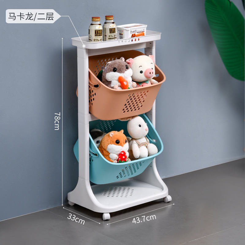 2 / 3 -Tier Kids Toy Storage Rolling Cart Organizer Movable Standing ...
