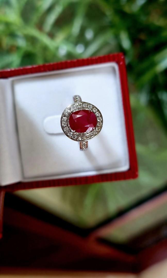 MYANMAR BIG RUBY DIAMOND RING IN 18K SOLID WHITE GOLD - UGL CERTIFIED, Women's Fashion, Jewelry ...
