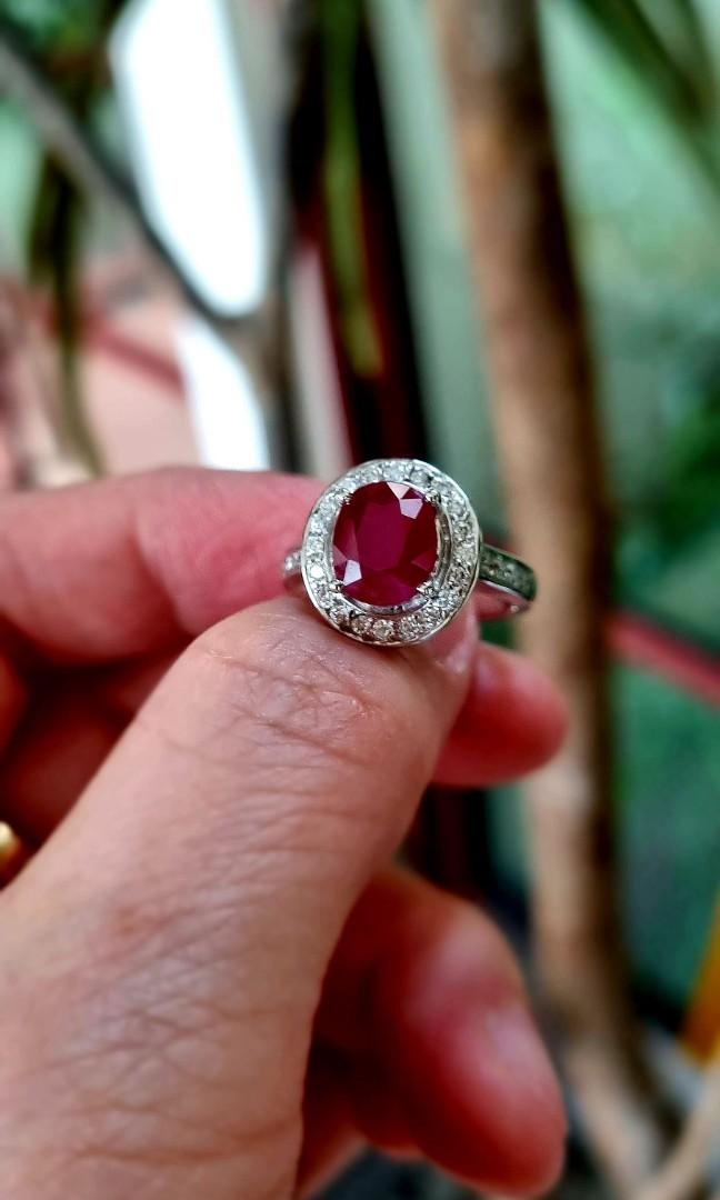 MYANMAR BIG RUBY DIAMOND RING IN 18K SOLID WHITE GOLD - UGL CERTIFIED, Women's Fashion, Jewelry ...