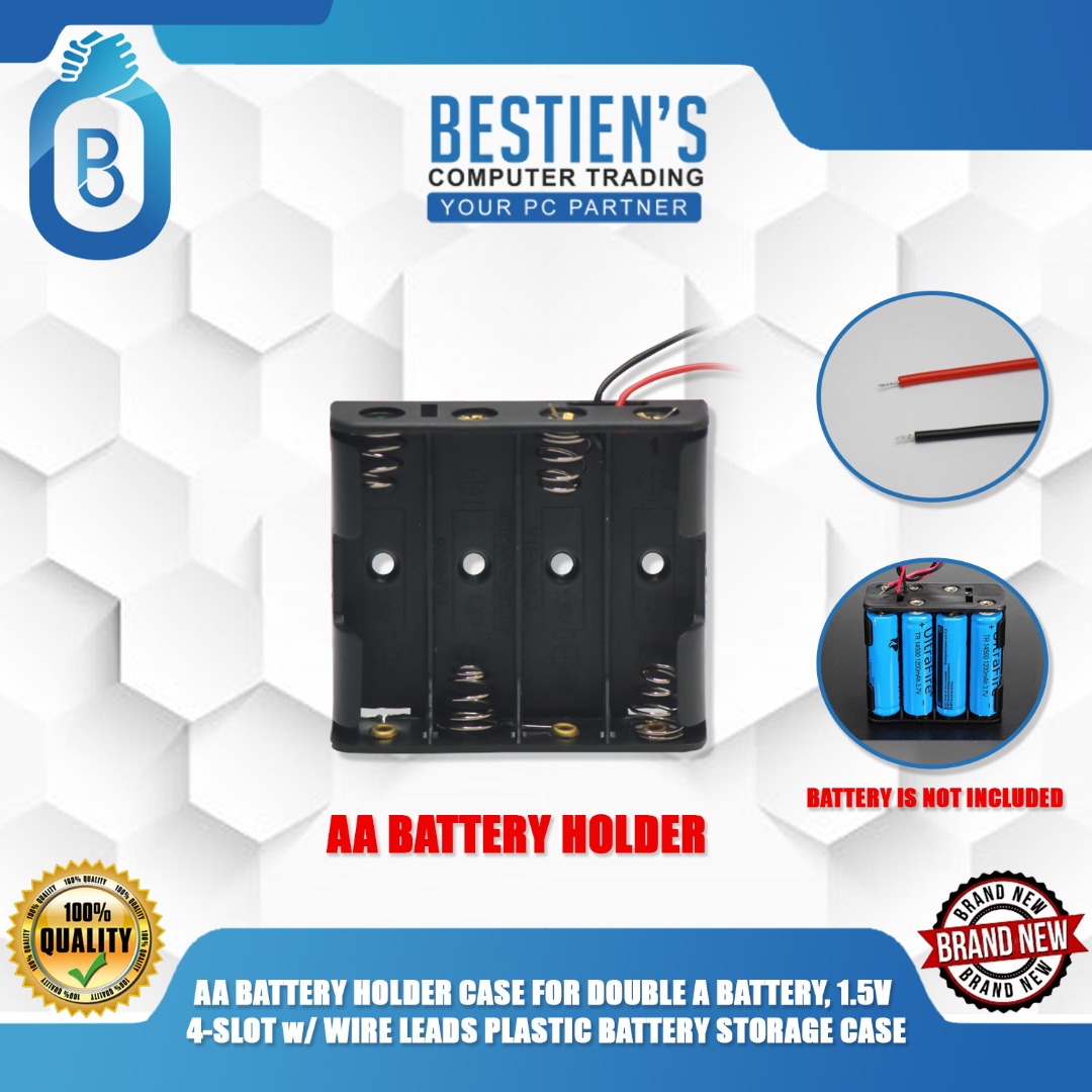 AA BATTERY HOLDER CASE FOR DOUBLE A BATTERY, 1.5V 4-SLOT w/ WIRE LEADS ...