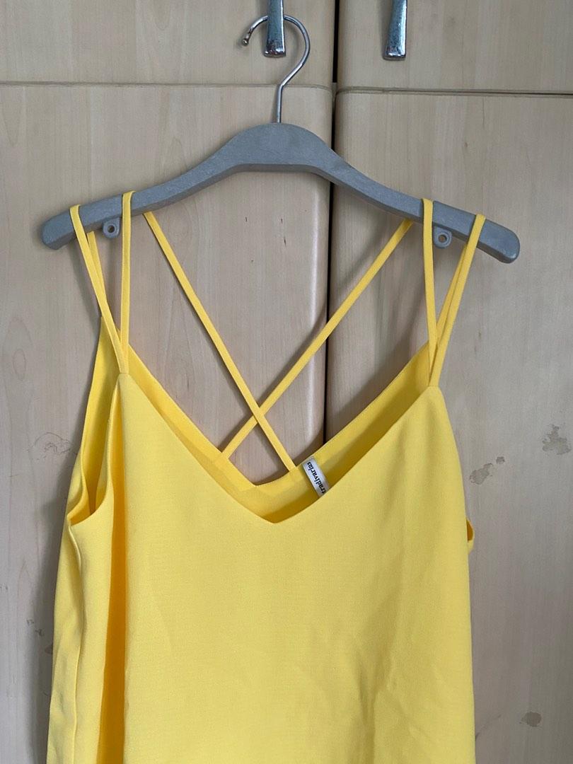 AUTH STRADIVARIUS YELLOW SPAGHETTI STRAPS TOP BLOUSE, Women's Fashion ...