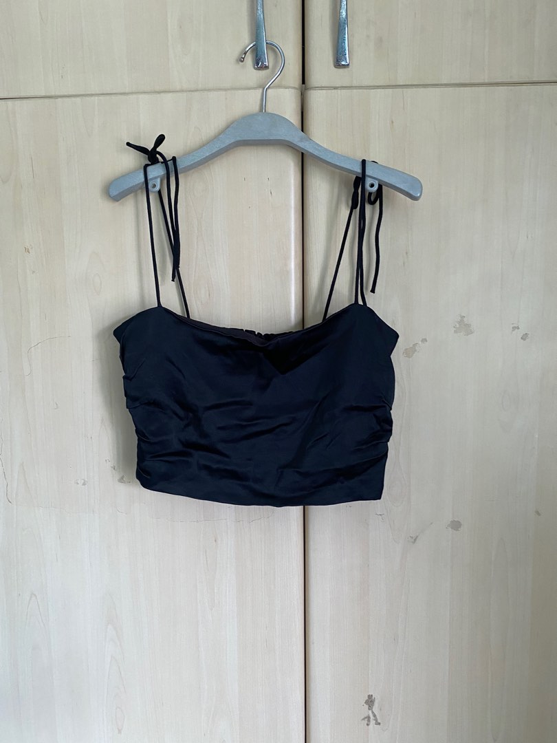 AUTH ZARA BLACK SATIN VERY NICE MATERIAL SPAGHETTI STRAPS TOP BLOUSE ...