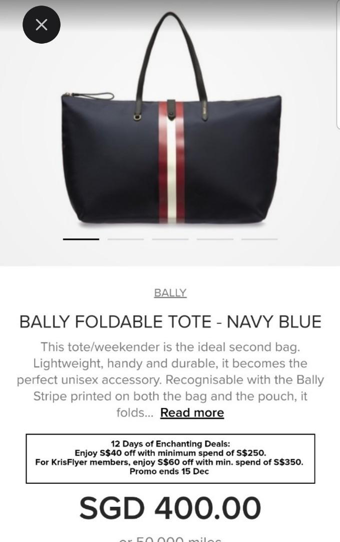 Bally Foldable Tote- Navy Blue, Women's Fashion, Bags & Wallets, Tote Bags on Carousell