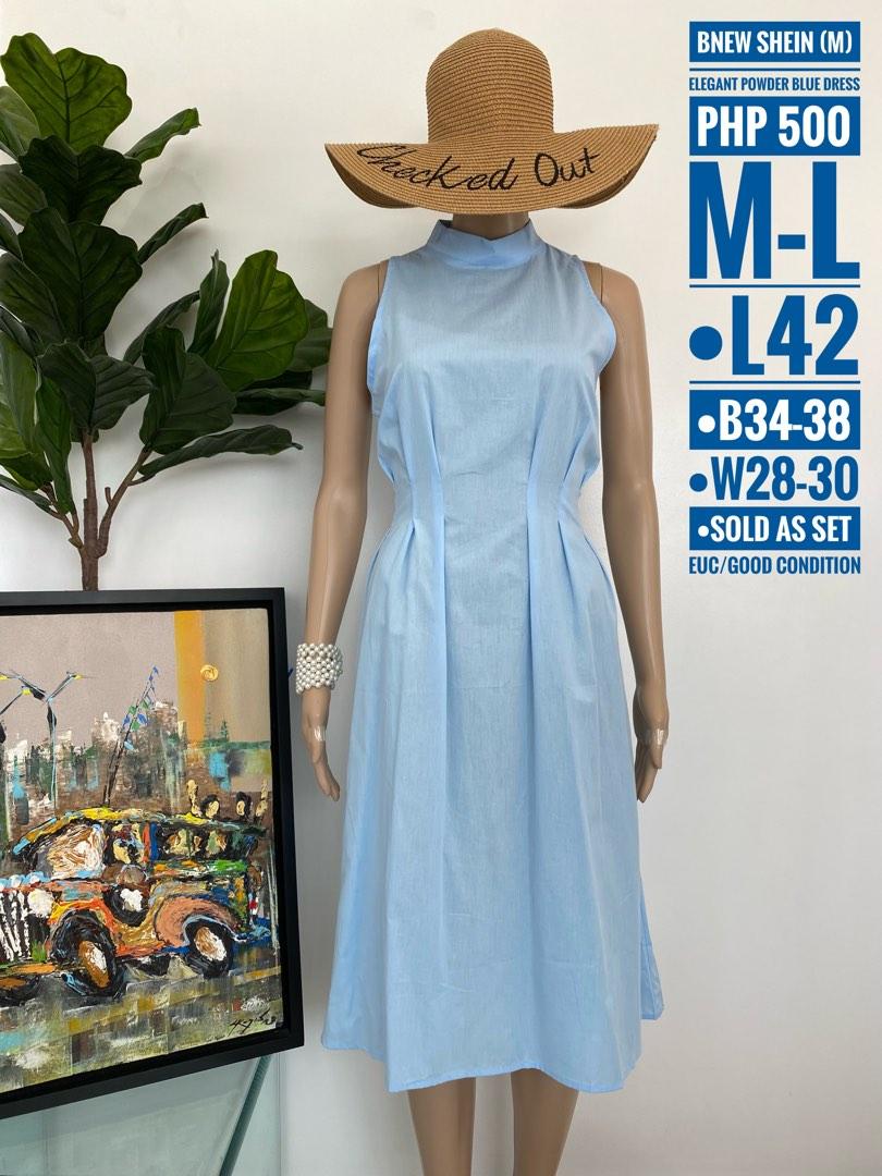 BNEW SHEIN POWDER BLUE ELEGANT MIDI DRESS, Women's Fashion, Dresses ...