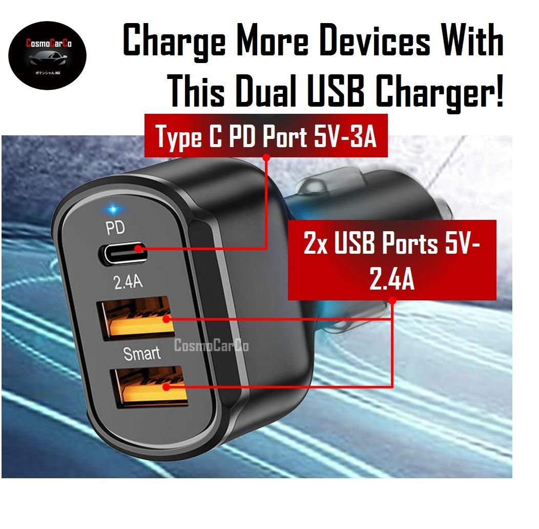 Car Charger 2 USB Ports And Type C Port Chargers Charging Ports Adapter ...