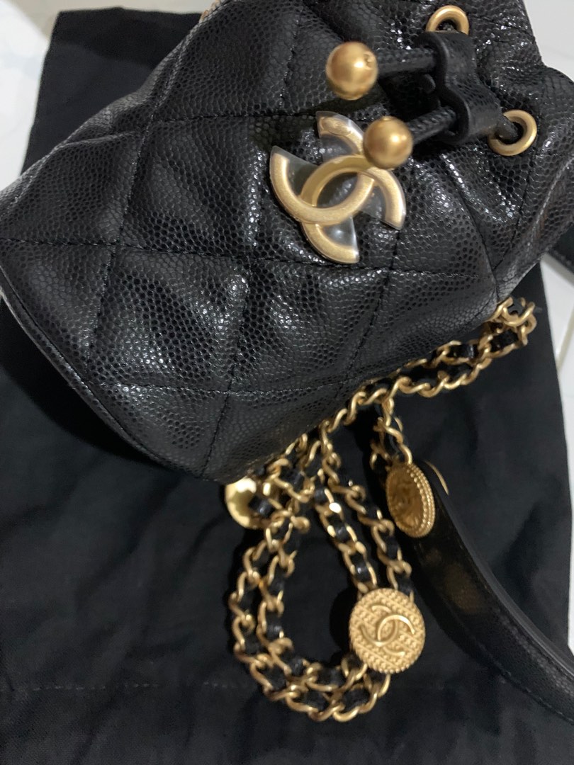 Chanel black mini bucket with chain 22, Luxury, Bags & Wallets on Carousell