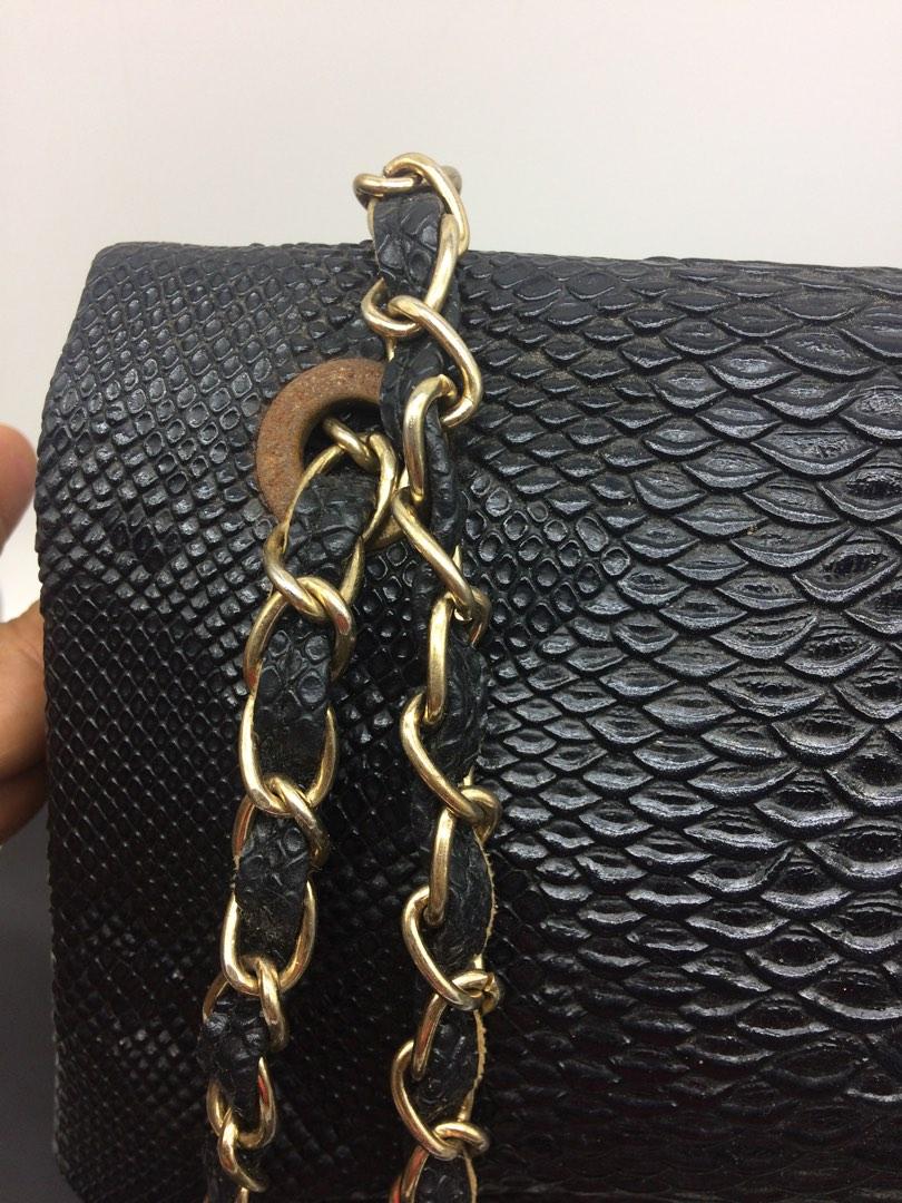 CHANEL SNAKE SKIN DOUBLE FLAP BAG, Luxury, Bags & Wallets on Carousell