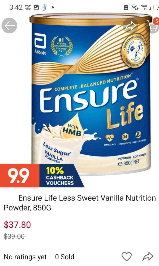 Ensure Life Less Sweet Vanilla Nutrition Powder, 850g, Health ...