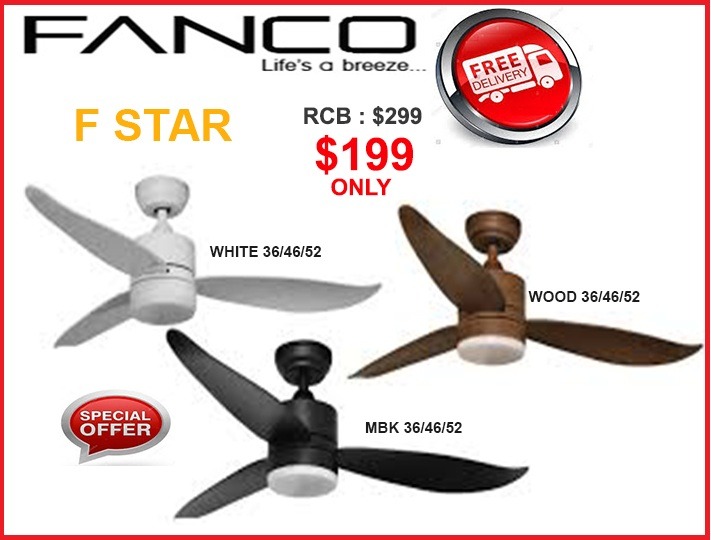 Fanco F-STAR DC Ceiling Fan with Remote Control and LED Light 36/46/52 ...