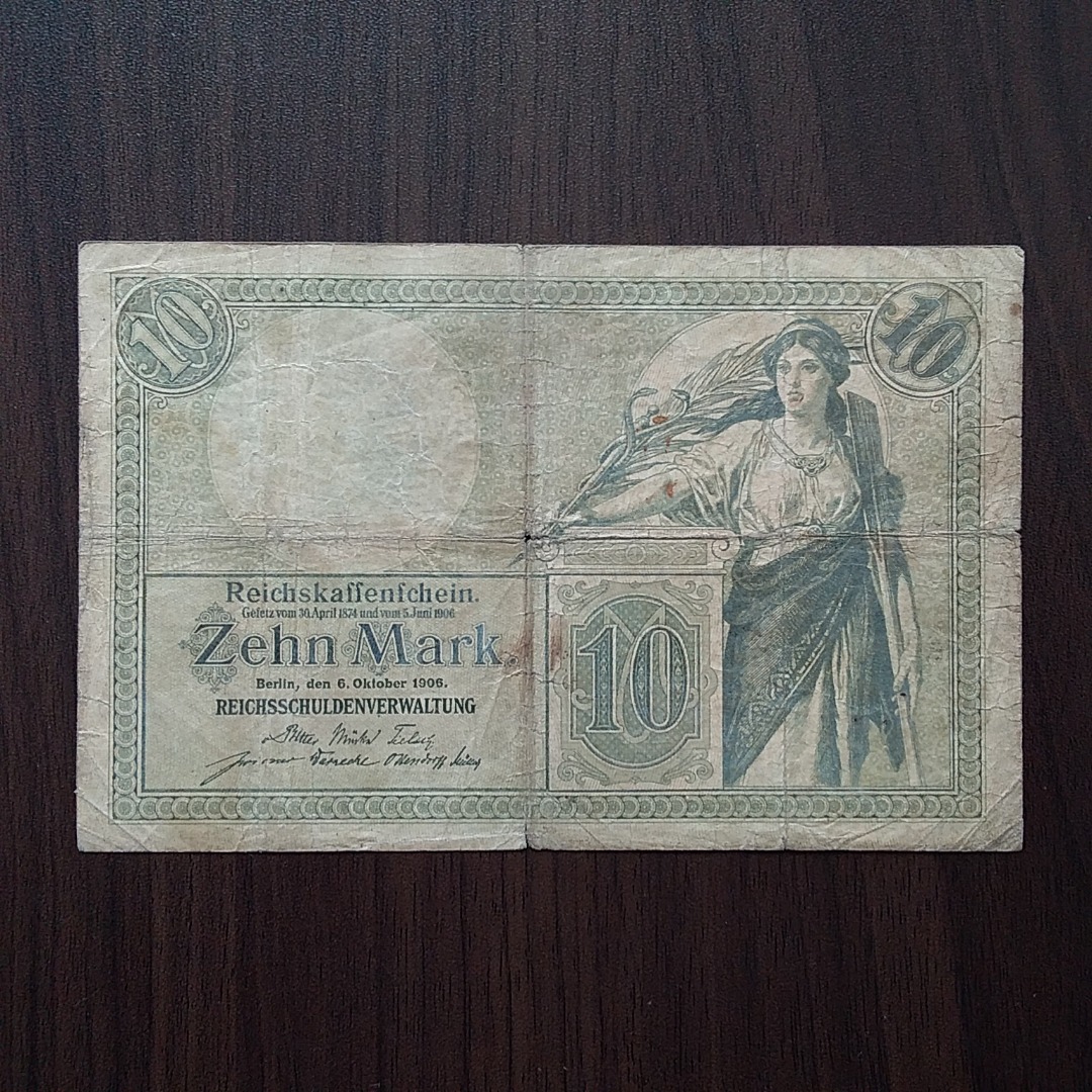 German Empire 10 Mark (1906) banknote, Hobbies & Toys, Memorabilia & Collectibles, Currency on ...
