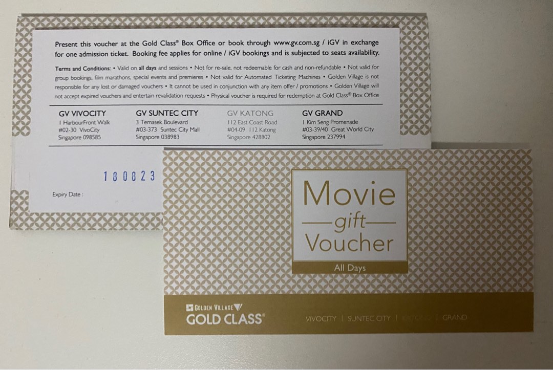 Golden Village Gold Class All Days Movie Ticket, Tickets & Vouchers ...