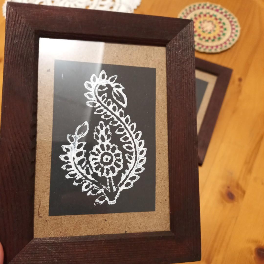 Hand block printed Indian paisley frame wall mounted display decor ...