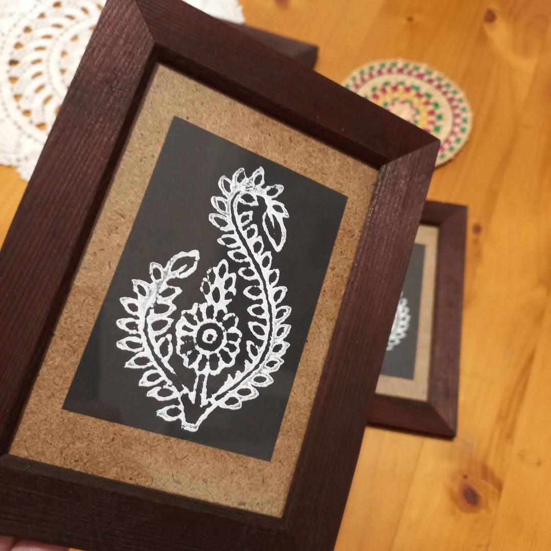 Hand block printed Indian paisley frame wall mounted display decor ...