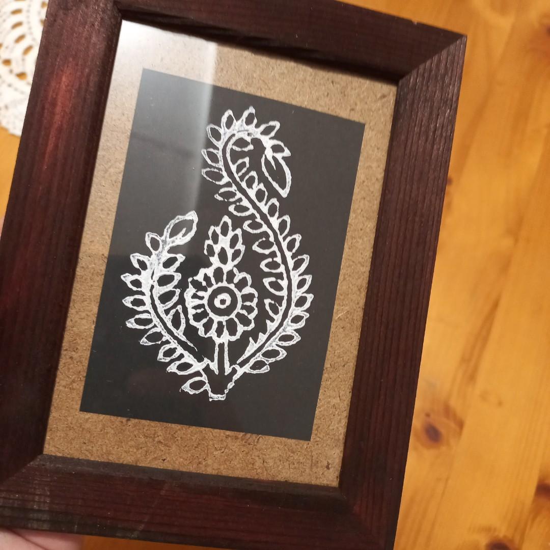 Hand block printed Indian paisley frame wall mounted display decor ...