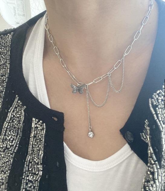 Handmade Korean Butterfly Drop Cubic Chain Necklace, Hobbies & Toys ...