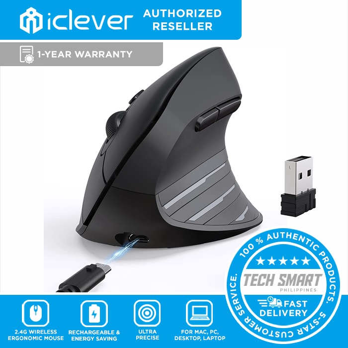 iClever Ergonomic Mouse Chargable Vertical Mouse Wireless 6 Buttons ...