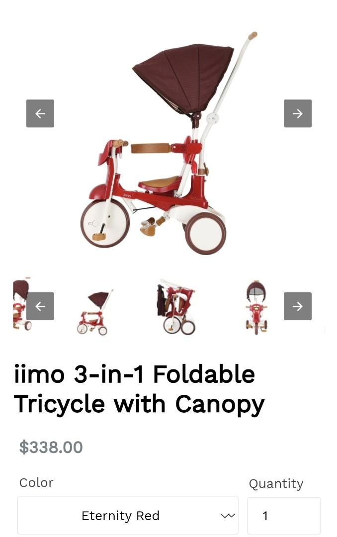 IIMO 3 in 1 foldable tricycle with canopy, Babies & Kids, Going Out, Strollers on Carousell