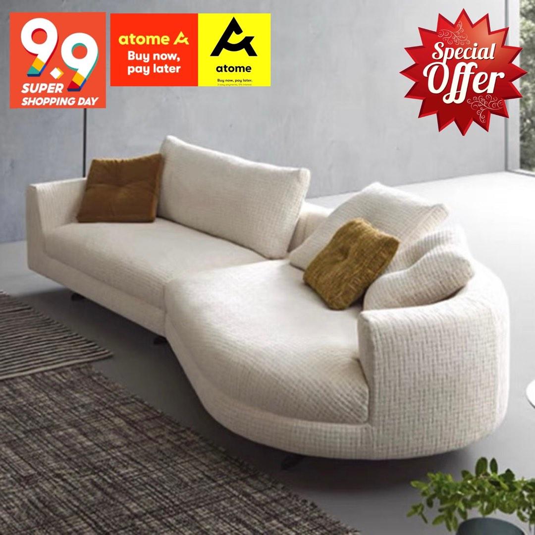 Length 160cm Weasley Designer Curve Sofa Available in Cotton Line Fabric/ Italian Velvet Fabric ...