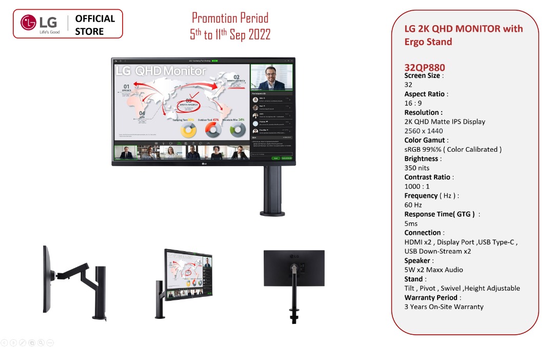 LG 2K QHD Monitor with Ergo Stand 32QP880, Computers & Tech, Parts ...