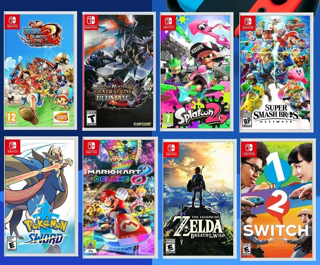 Nintendo switch games , pokemon sword , mario kart 8 deluxe , zelda ...