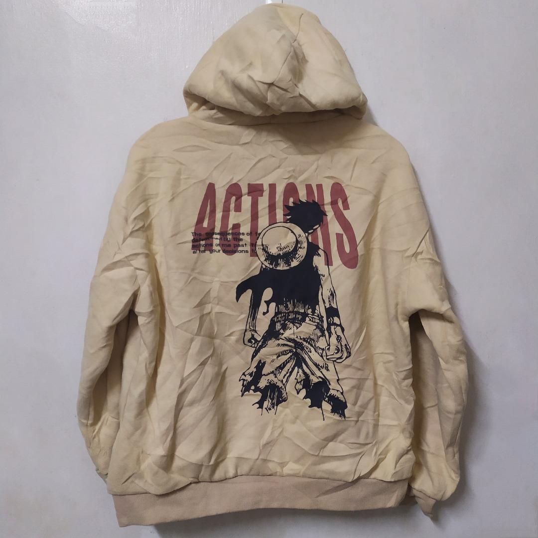 One Piece Luffy Beige Statement Korean Hoodie Jacket, Men's Fashion ...