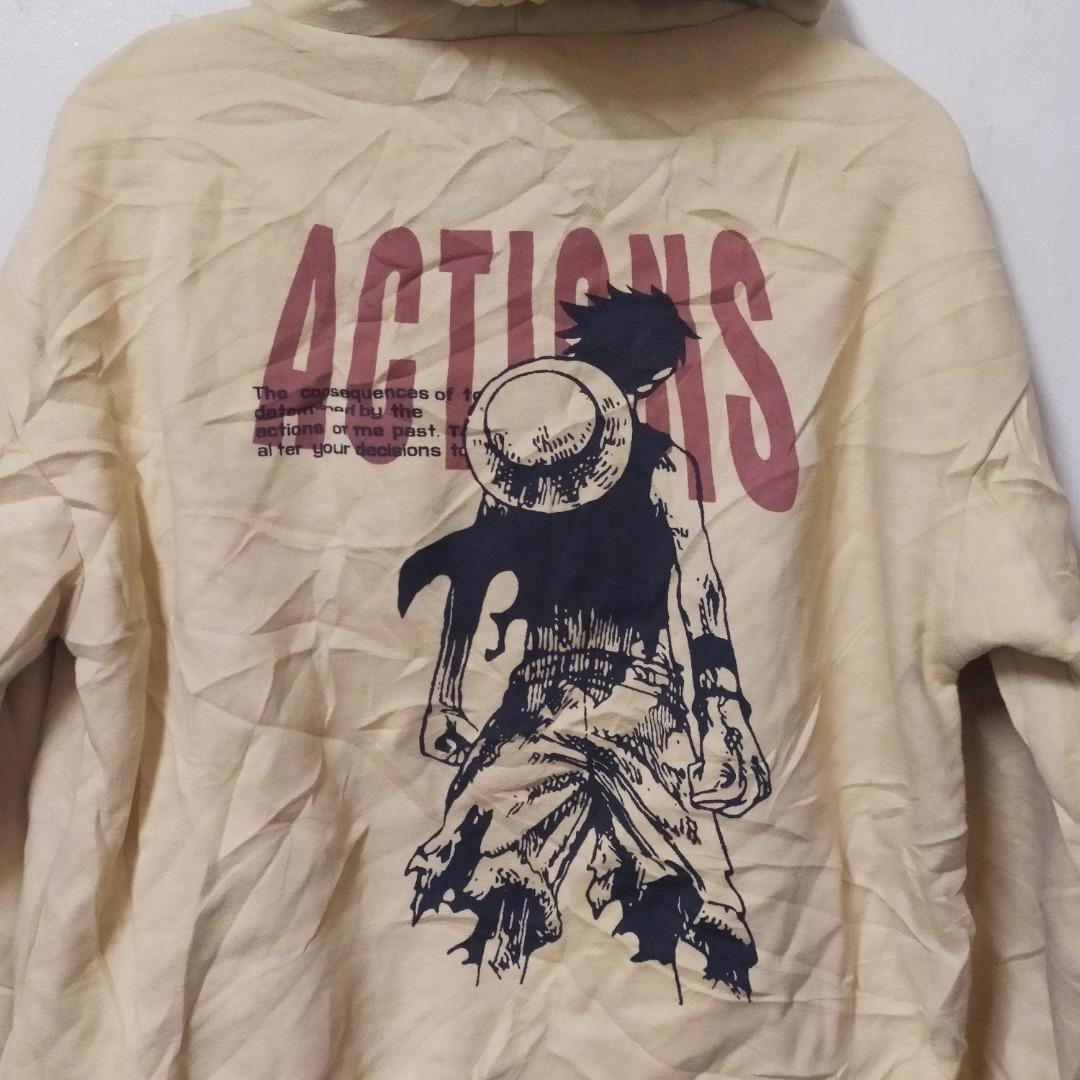 One Piece Luffy Beige Statement Korean Hoodie Jacket, Men's Fashion ...