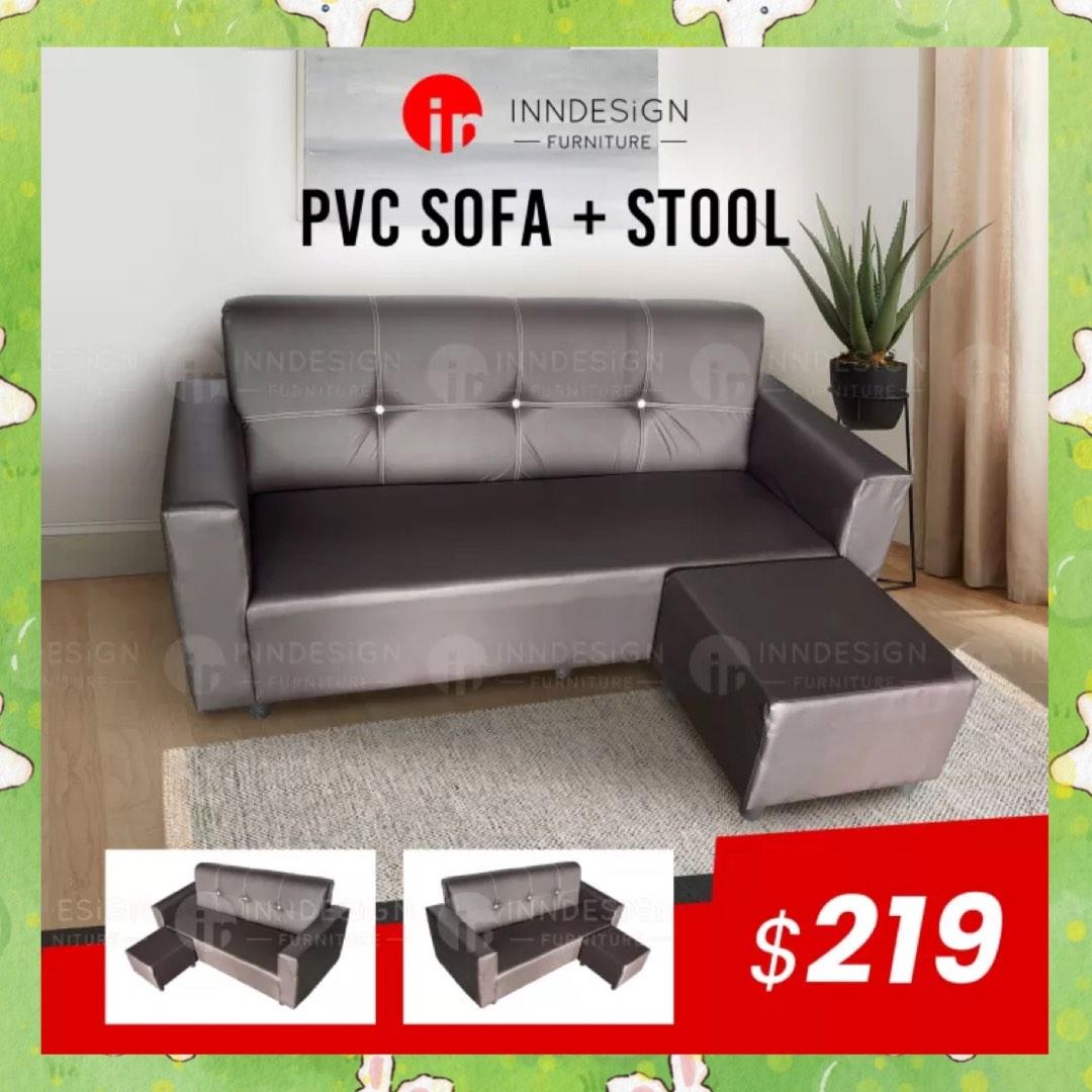 pvc sofa with stool / l shape sofa, Furniture & Home Living, Furniture ...